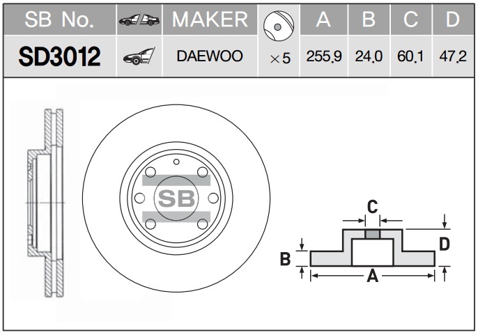 SD3012 Sangsin Диск тормозной (96312559,96286933, 96286932, 96300035 ...
